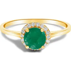 HAUS OF BRILLIANCE 10k Gold Gemstone And Diamond Halo Ring - Yellow | Green Emerald